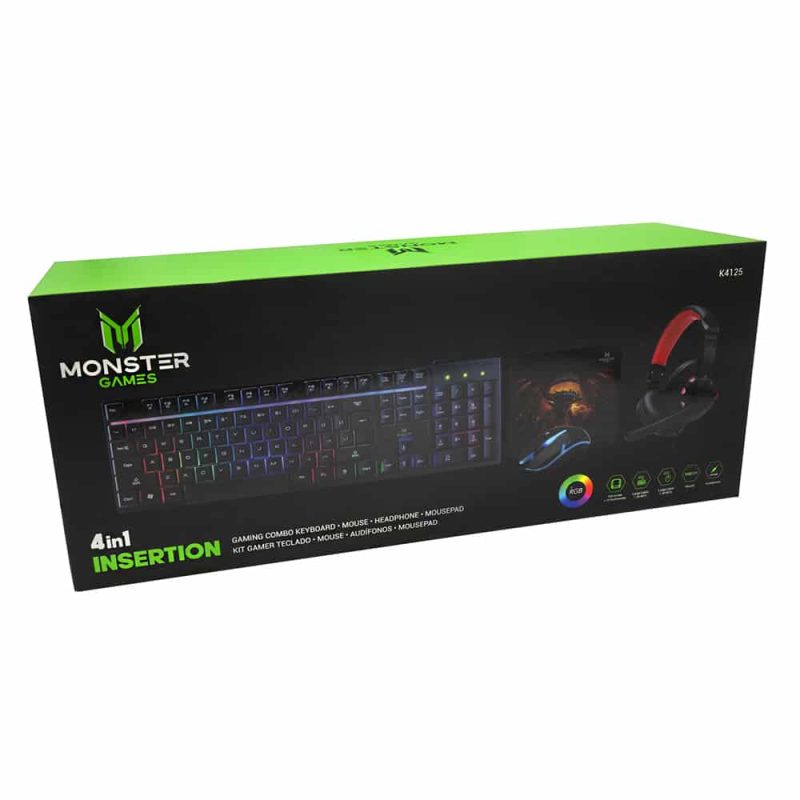 Kit 4 en 1 Monster Games Insertion K4125: Teclado + Audífonos + Mouse ...
