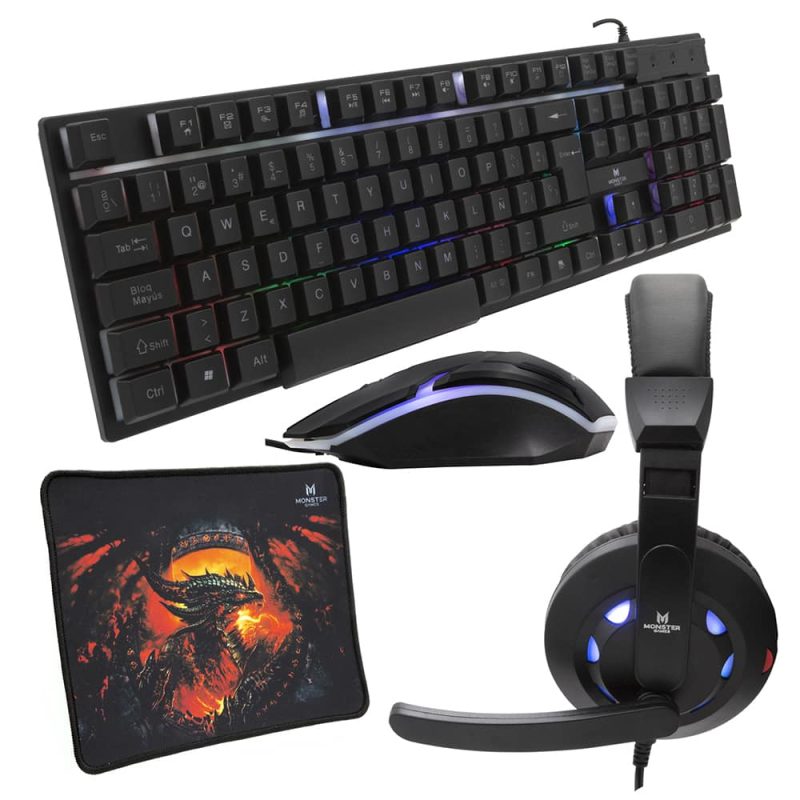 Kit 4 en 1 Monster Games Insertion K4125: Teclado + Audífonos + Mouse ...