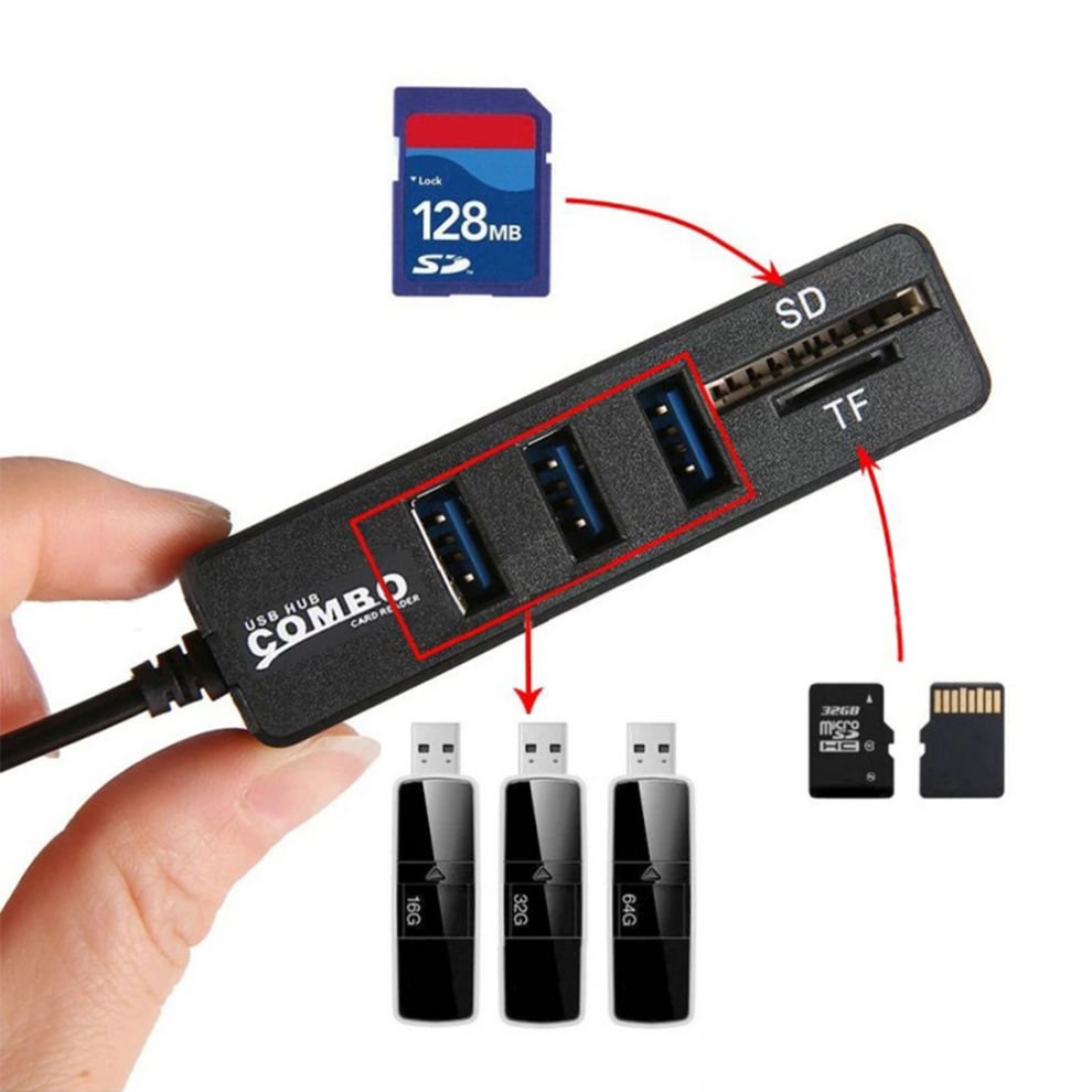 Hub 3 Puertos Multi Usb Adaptador Con Lector De Tarjeta SD - SIPO