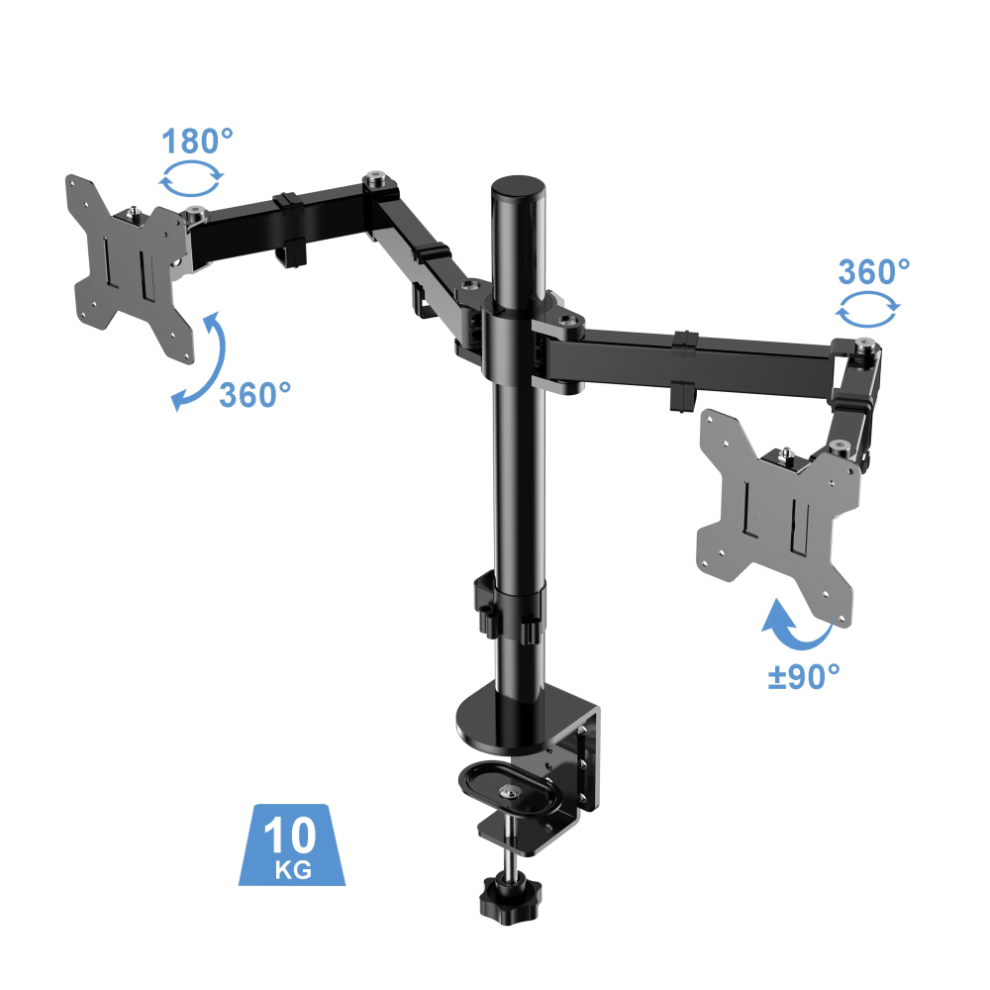 Soporte Doble 2 brazos para Monitor, ajustable base escritorio, 13″ – 32″ – SIPO