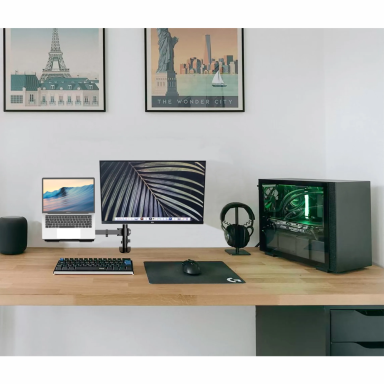 Soporte Doble 2 Brazos Escritorio para Monitor de 13″ a 32″ y Notebook ...