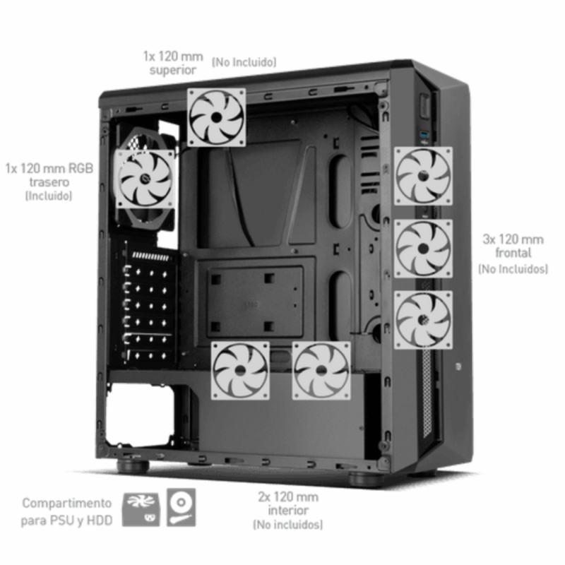 Gabinete Gamer Nox Atom RGB (ATX, Vidrio Templado), incluye 3 coolers ...