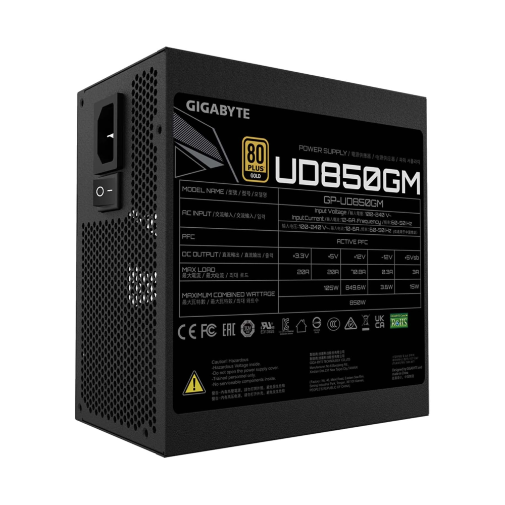 Fuente de Poder Gigabyte 850W GP-UD850GM – 80Plus Gold – Modular - SIPO