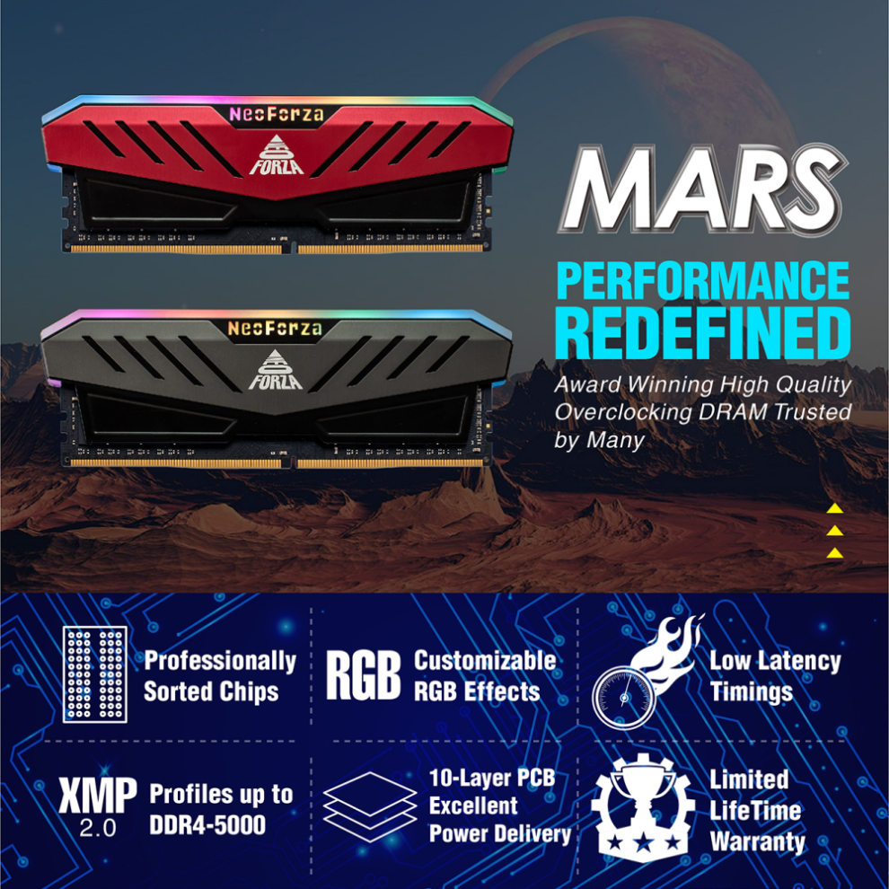 Kit Memoria Ram Neo Forza MARS RGB 2X8GB (16GB) DDR4 DRAM, 3200mhz - SIPO
