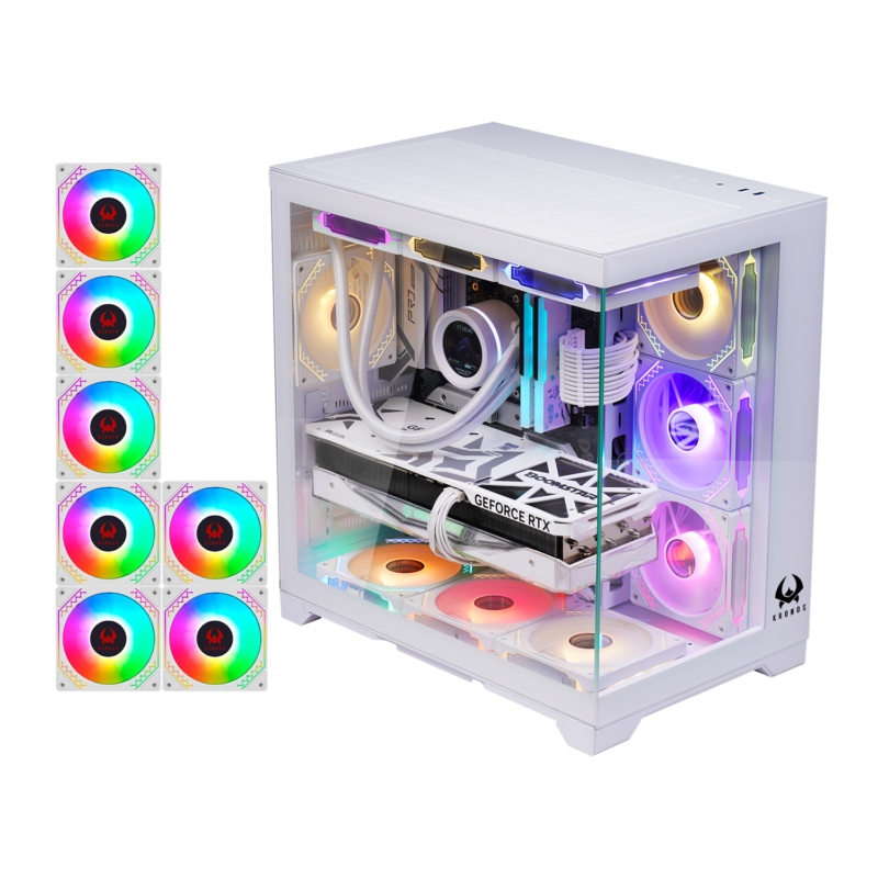 Gabinete Kronos Frost White, ATX, Panel Vidrio, 7 Fan ARGB – SIPO